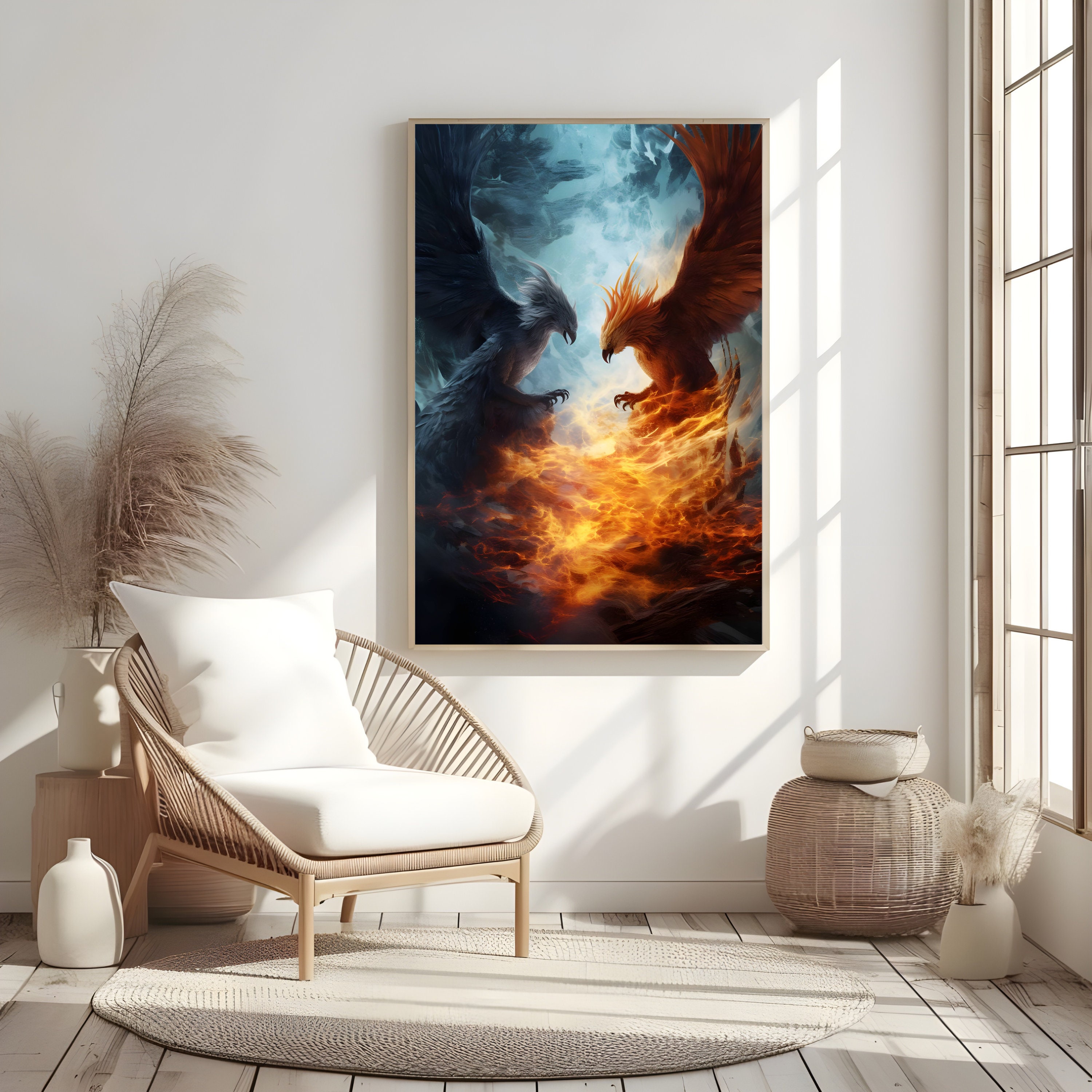 Ice and Fire Phoenix Wall Art Prints,phoenix Art Print,fantasy Phoenix ...