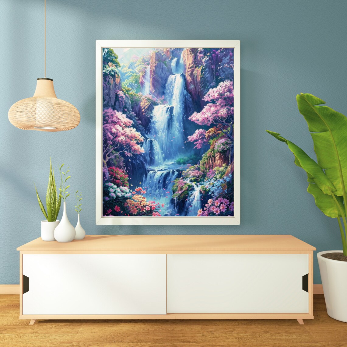 Floral Waterfall,printable Wall Art,flower Waterfall Watercolor ...