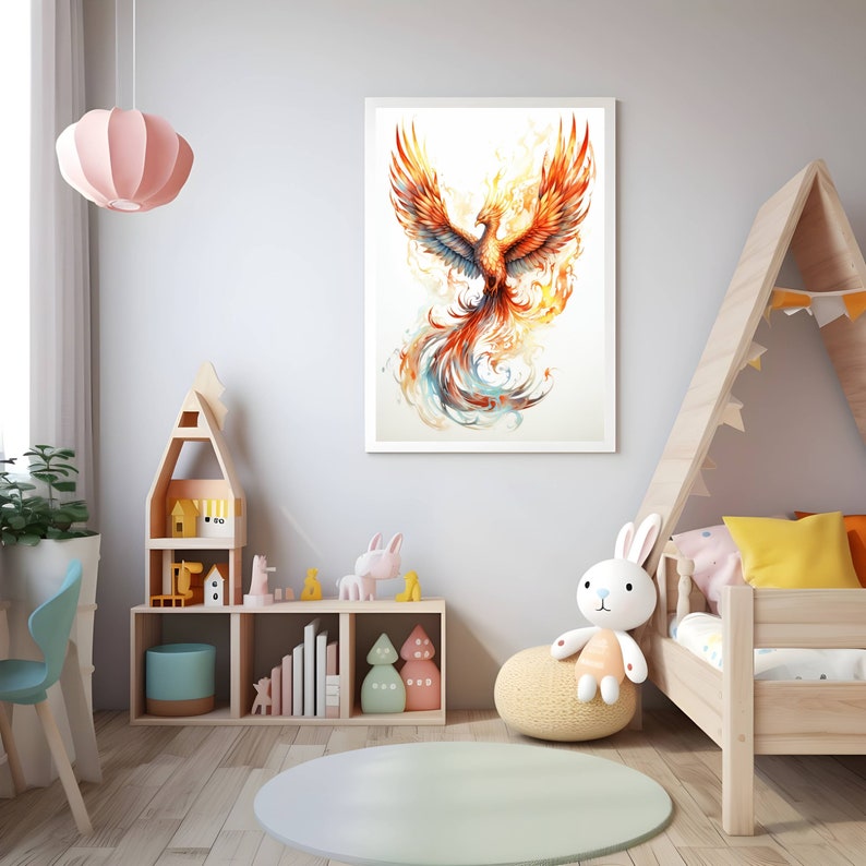 Fire Phoenix,printable Wall Art,fire Bird Watercolor Painting,animal ...