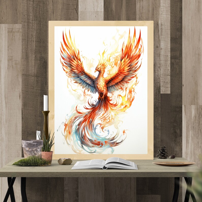 Fire Phoenix,printable Wall Art,fire Bird Watercolor Painting,animal ...
