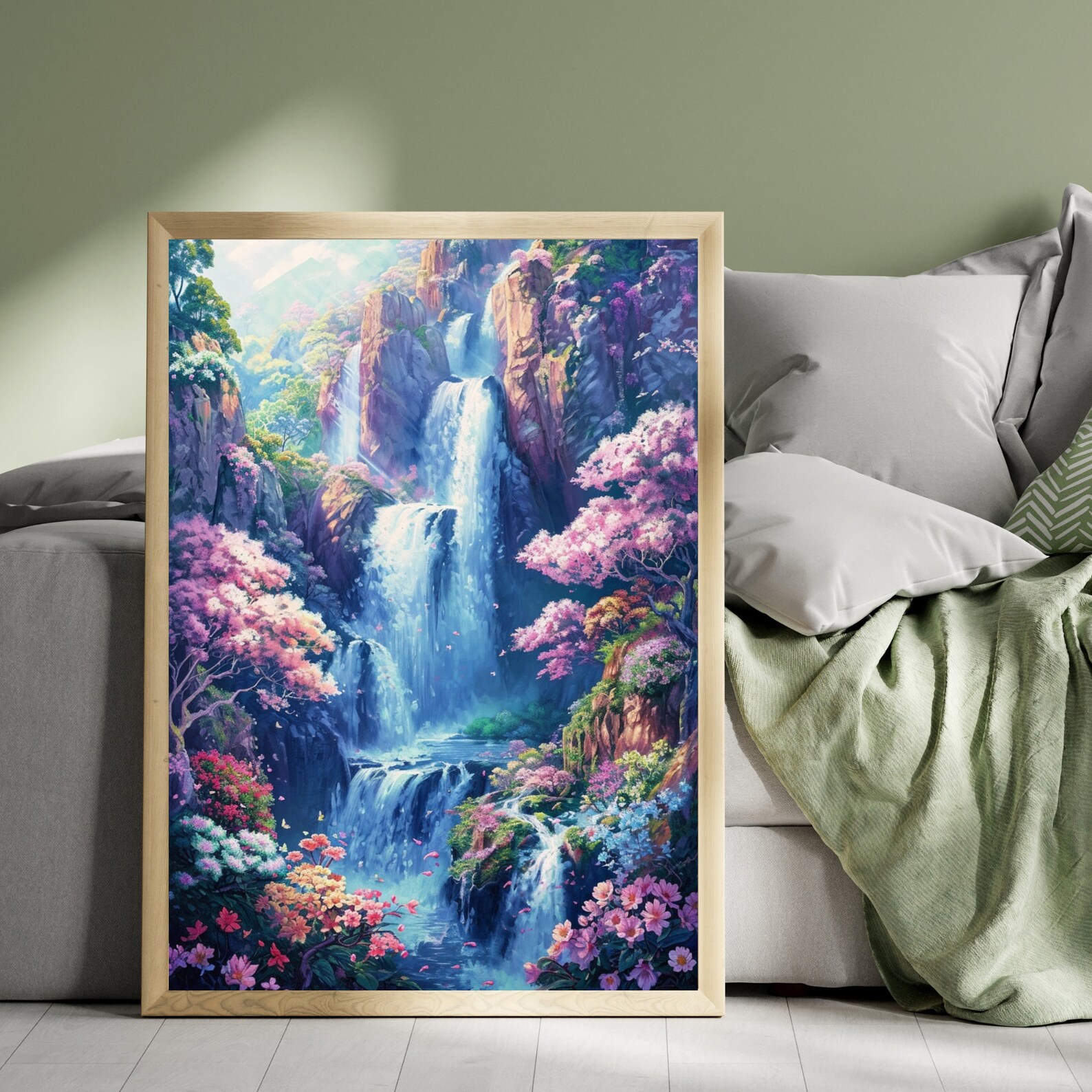 Floral Waterfall,printable Wall Art,flower Waterfall Watercolor ...