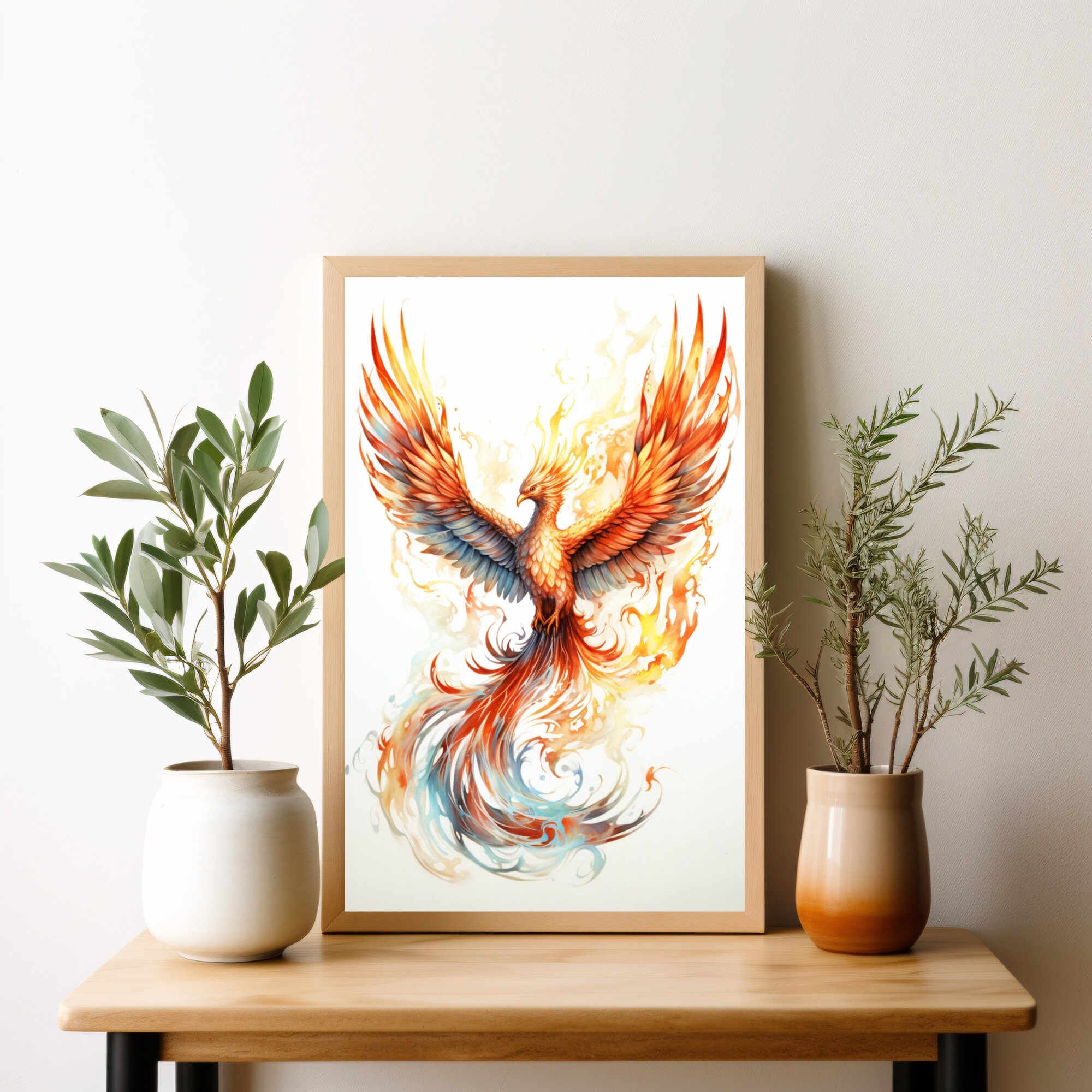 Fire Phoenix,printable Wall Art,fire Bird Watercolor Painting,animal ...