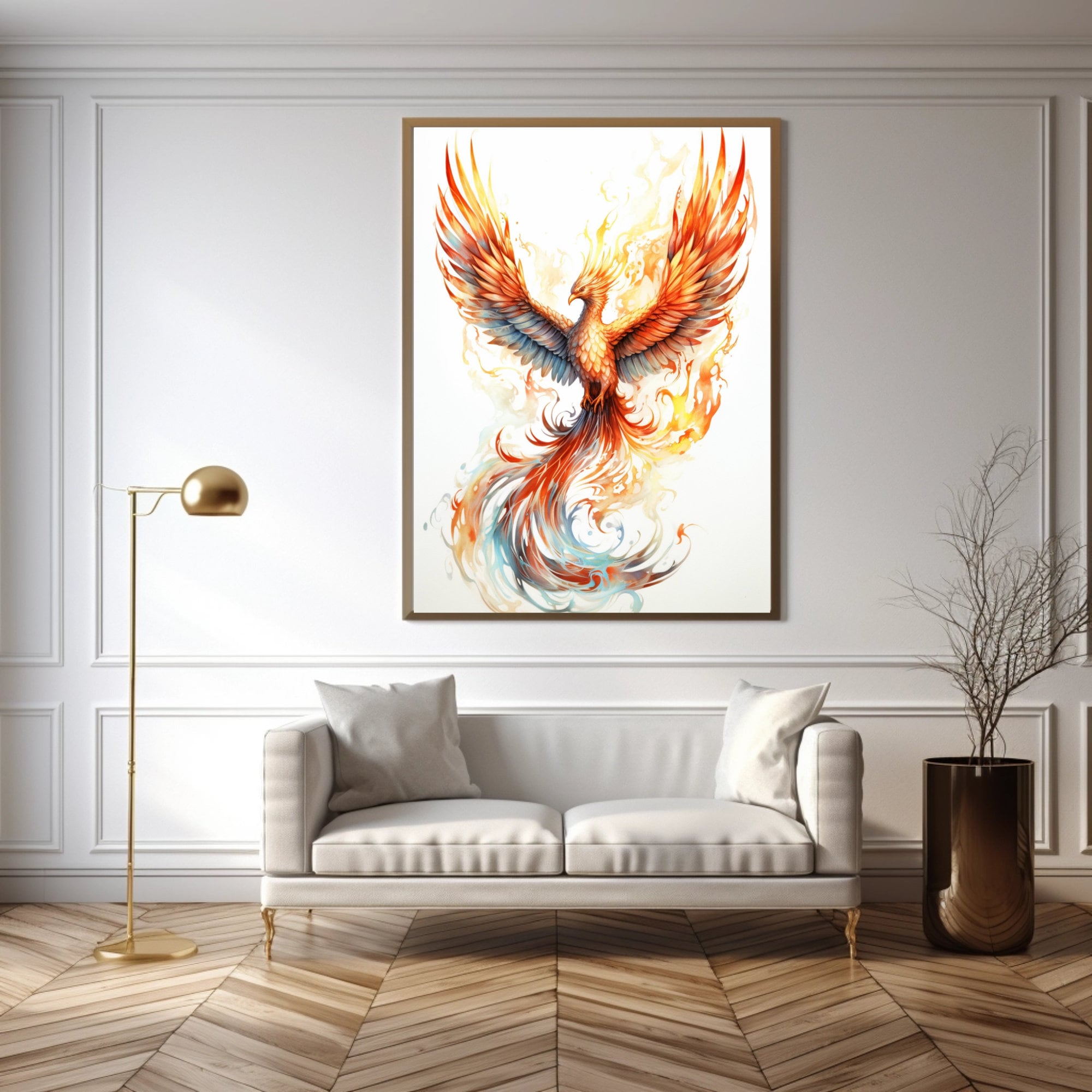 Fire Phoenix,printable Wall Art,fire Bird Watercolor Painting,animal ...