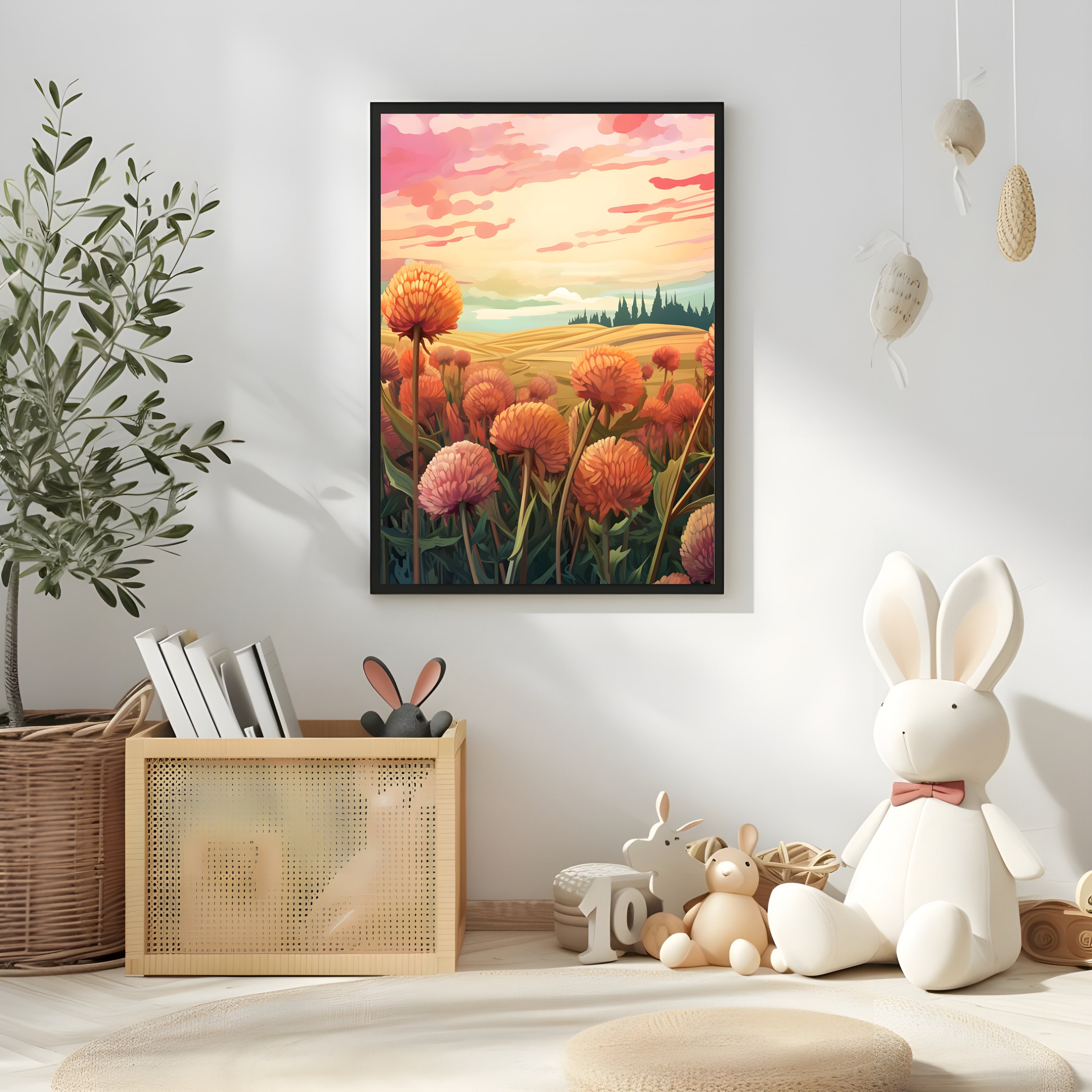 Cockscomb Flower Wall Art Printable for Wall Decor,flower Fields Art ...