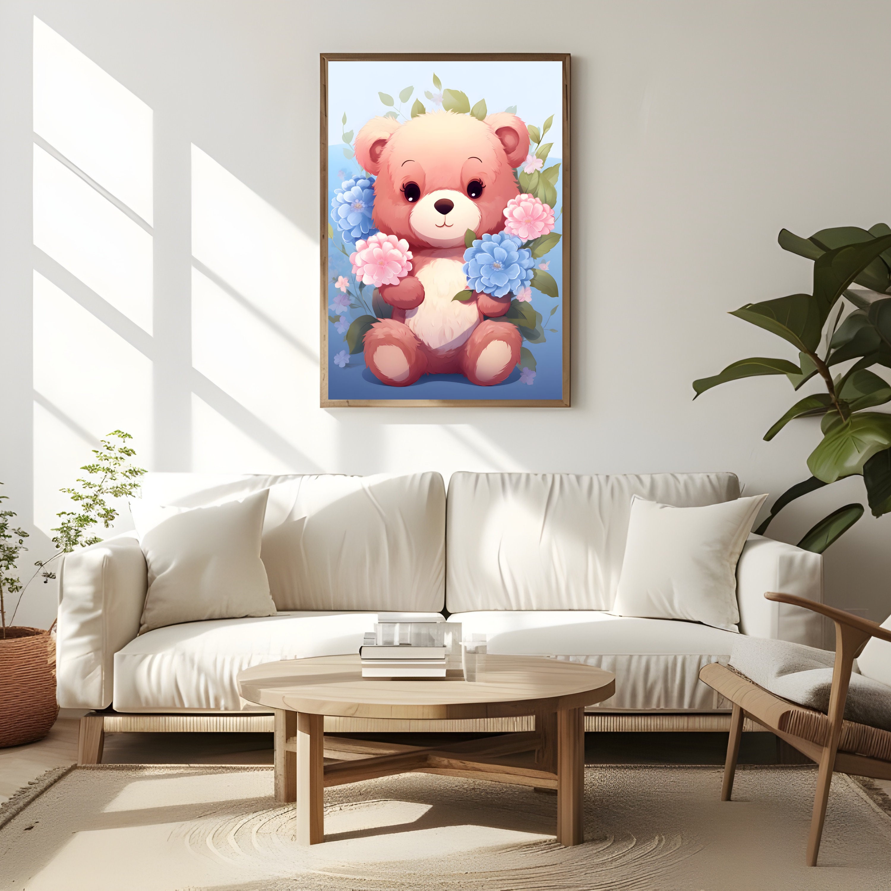 Teddy Bear With Flowers Wall Art Printable for Nursery Decor,teddy Bear ...