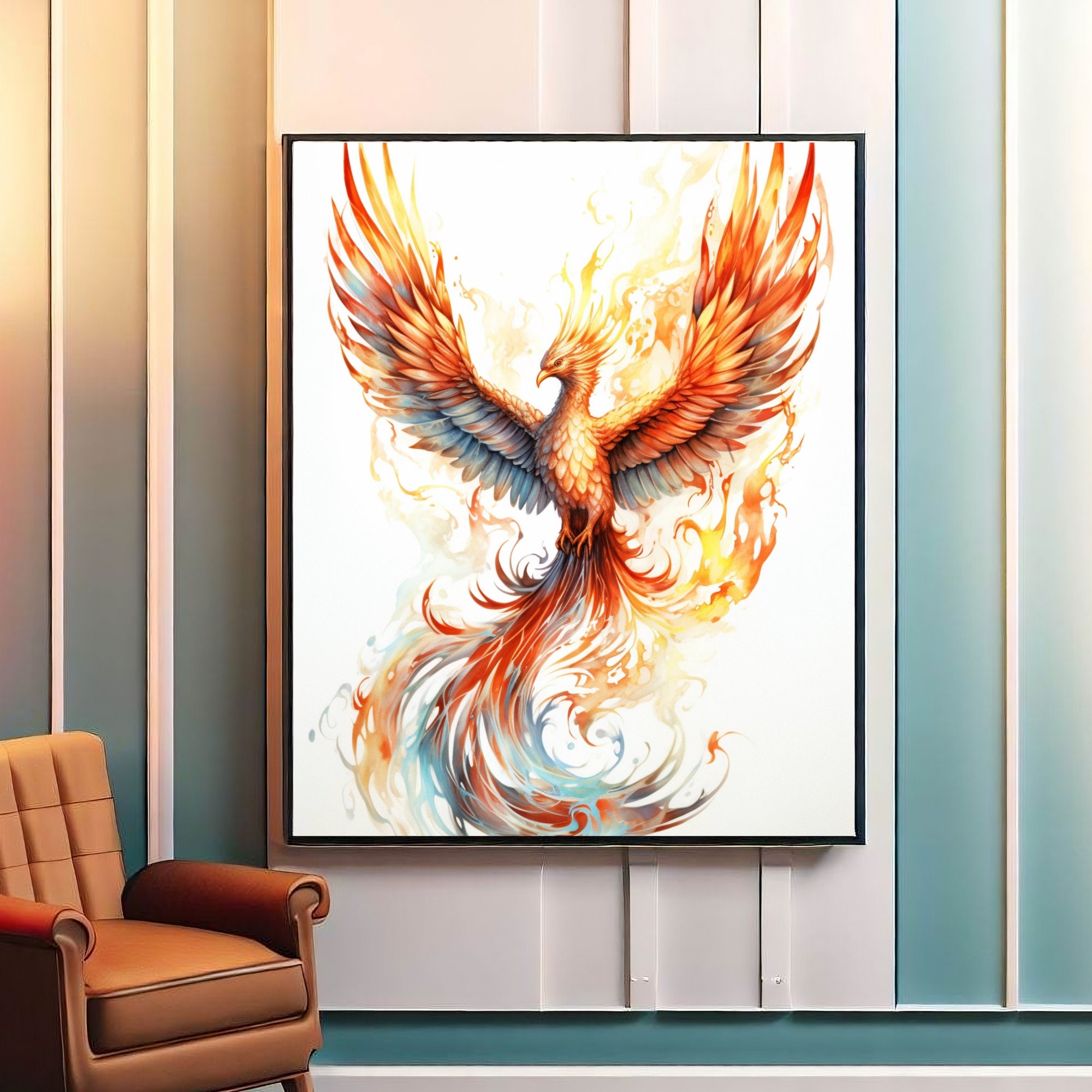 Fire Phoenix,printable Wall Art,fire Bird Watercolor Painting,animal ...