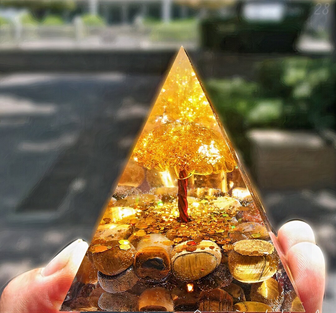 Tigers Eye and Citrine Pyramid Crystal Wealth & Fortune Orgone Pyramid ...