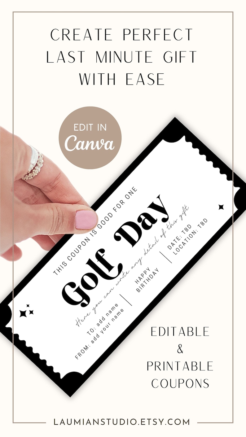 Golf Day Gift Coupon Golf Player Birthday Gift Idea Golf Voucher for ...