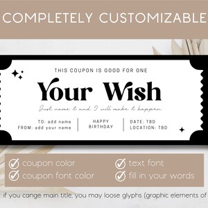 Your Wish Gift Voucher Anniversary Gift Romantic Coupon Editable ...