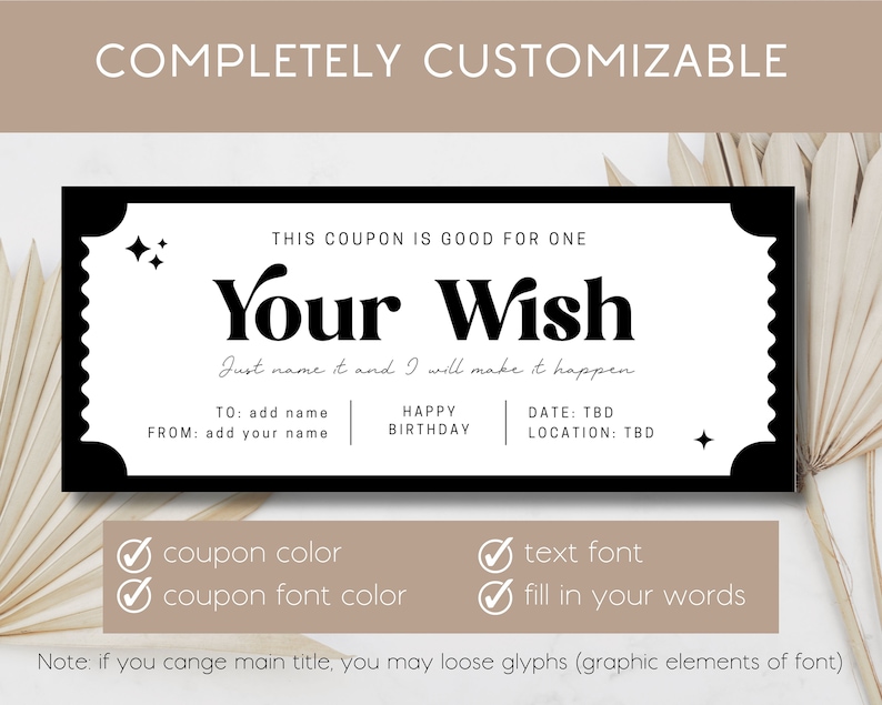 Your Wish Gift Voucher Anniversary Gift Romantic Coupon Editable ...