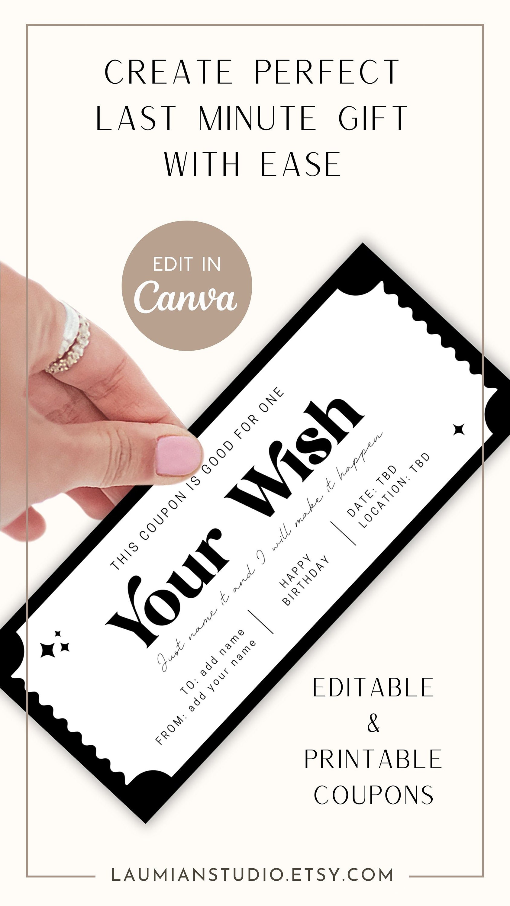 Your Wish Gift Voucher Anniversary Gift Romantic Coupon Editable ...