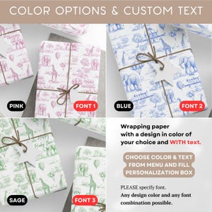 Baby Shower Gift Wrapping Paper Toile De Jouy Safari Gift Wrap Blue ...
