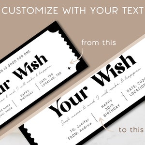 Your Wish Gift Voucher Anniversary Gift Romantic Coupon Editable ...