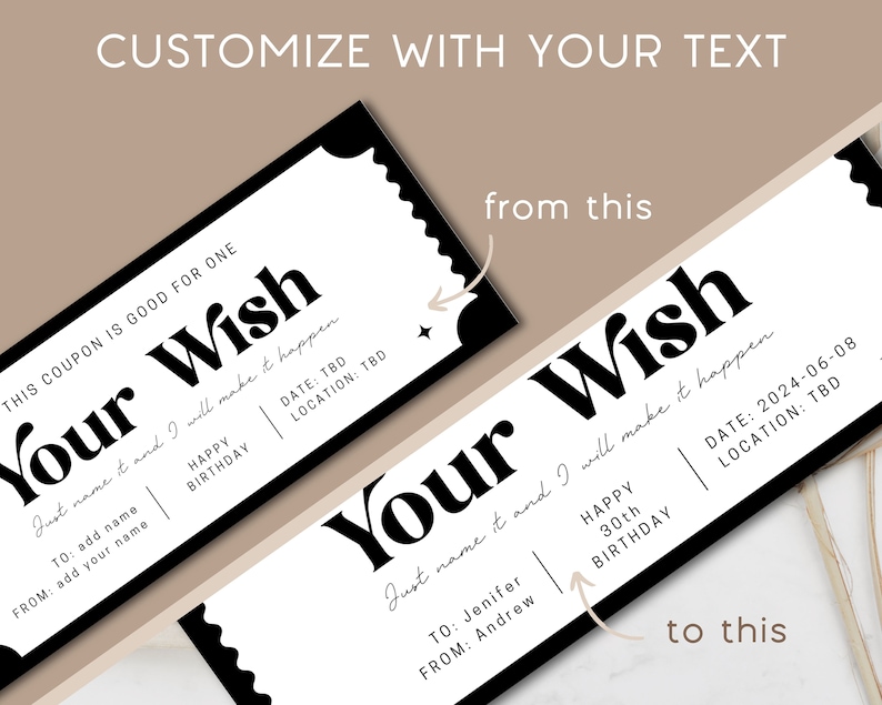 Your Wish Gift Voucher Anniversary Gift Romantic Coupon Editable ...