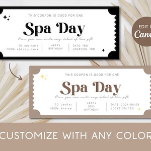 Spa Day Gift Coupon Spa Wellness Editable Voucher Digital Ticket for ...