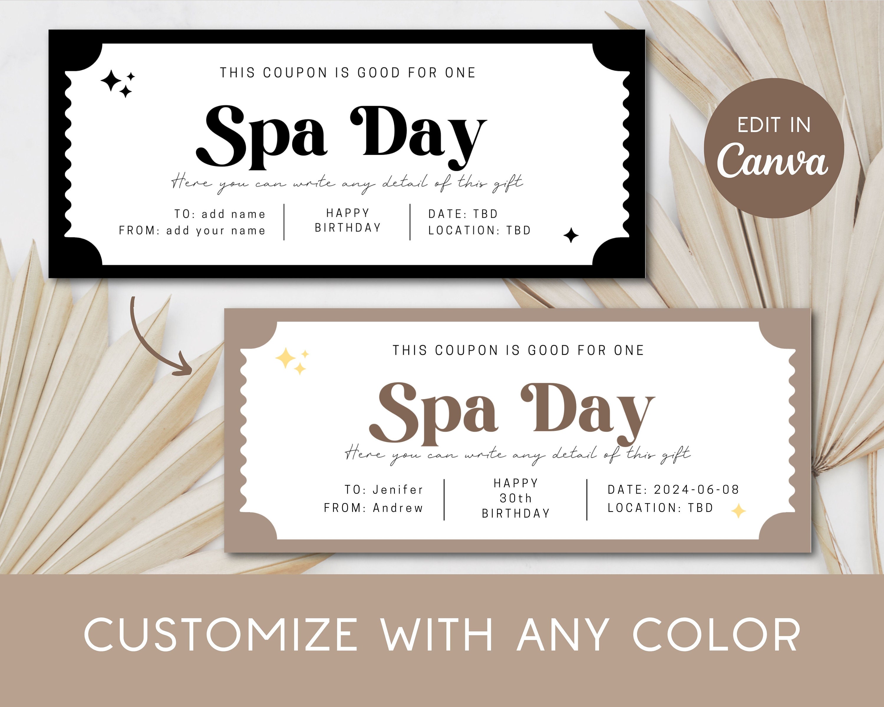 Spa Day Gift Coupon Spa Wellness Editable Voucher Digital Ticket for ...