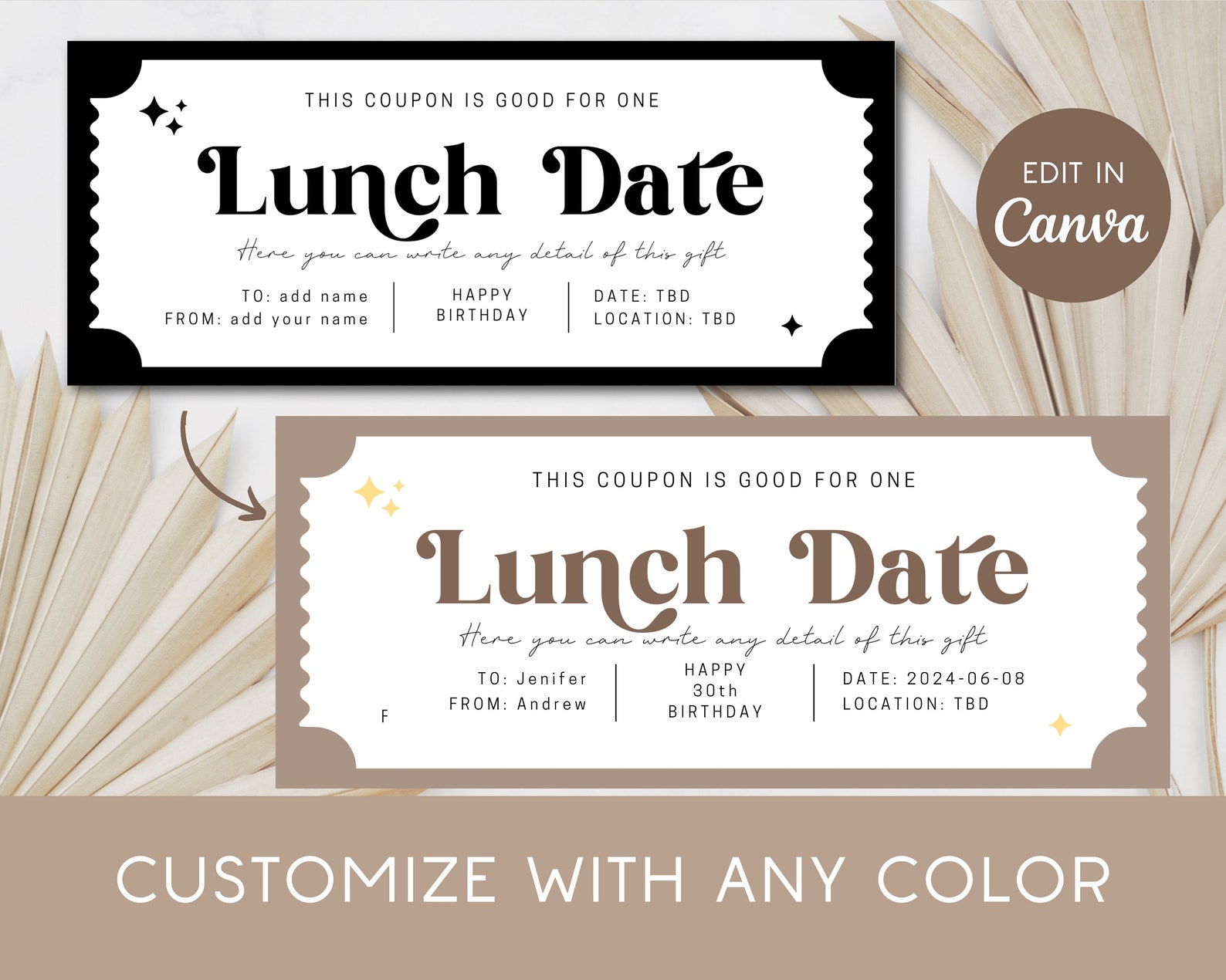 Lunch Date Gift Coupon Editable Template Lunch Voucher Gift for ...