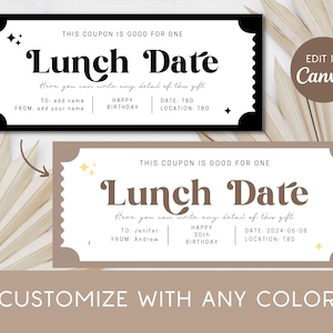 Lunch Date Gift Coupon Editable Template Lunch Voucher Gift for ...