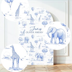 Personalized Toile Safari Arch Panel DIY Baby Shower Giant Decor Blue ...