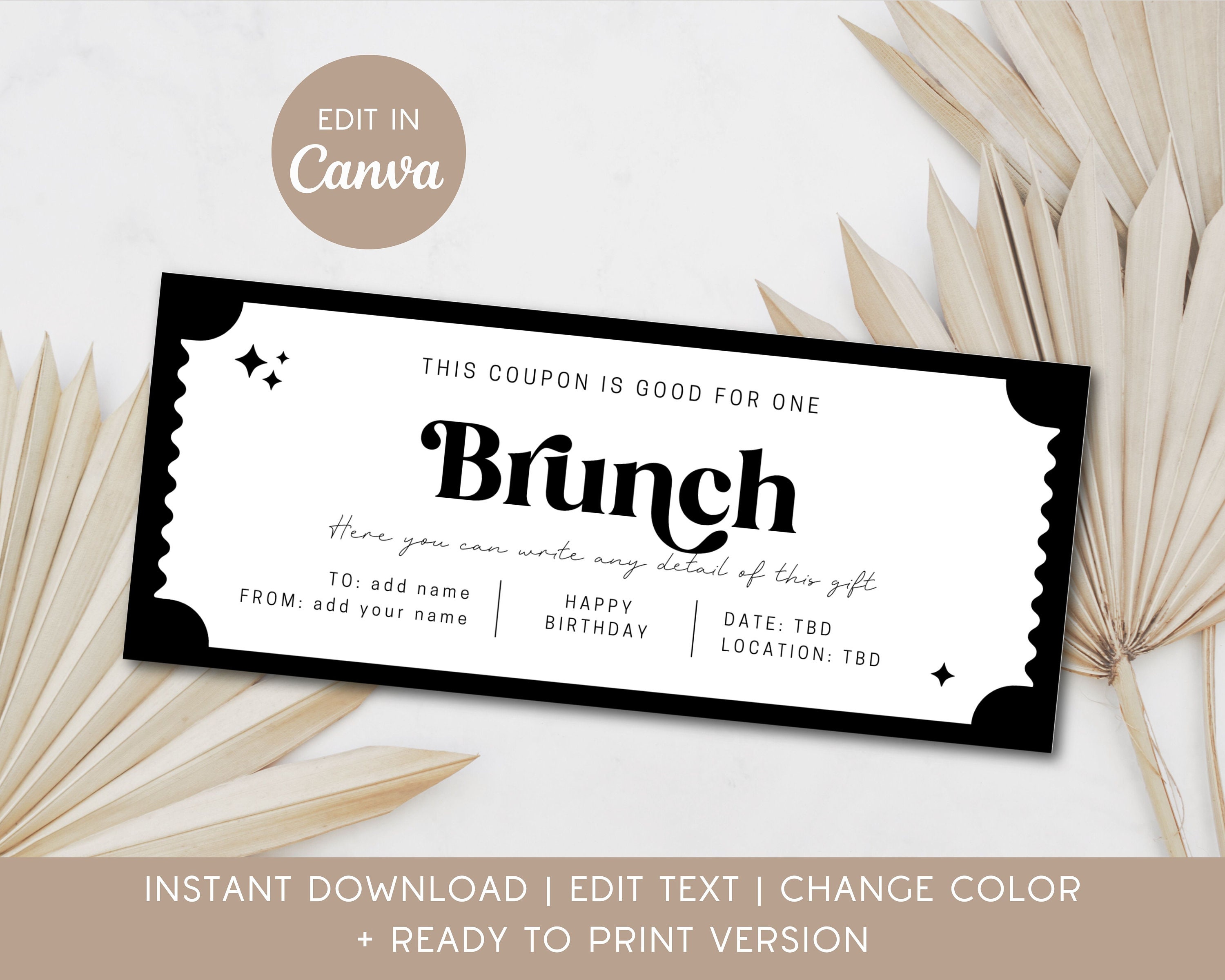 Personalized Brunch Gift Voucher Editable Brunch Coupon Gift for Reader ...