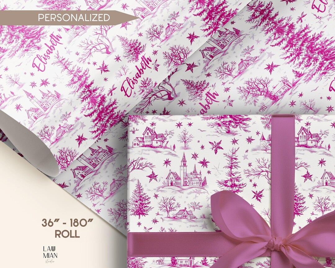 Luxury Pink Christmas Wrapping Paper Chinoiserie Pink Holiday Gift Wrap ...