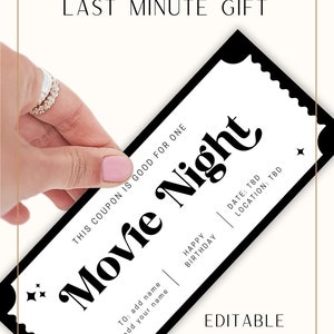 Movie Night Gift Coupon Editable Template Movie Date Voucher Movie ...