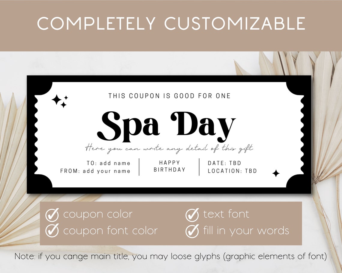 Spa Day Gift Coupon Spa Wellness Editable Voucher Digital Ticket for ...