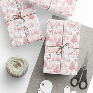 Watercolor Pink Deer Wrapping Paper Roll Deer Pattern Packaging Roll ...