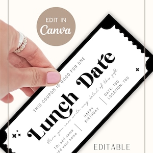 Lunch Date Gift Coupon Editable Template Lunch Voucher Gift for ...
