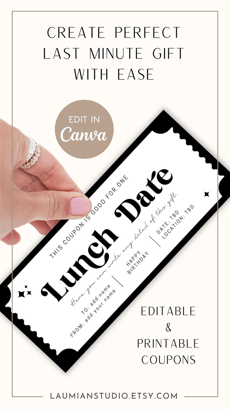 Lunch Date Gift Coupon Editable Template Lunch Voucher Gift for ...