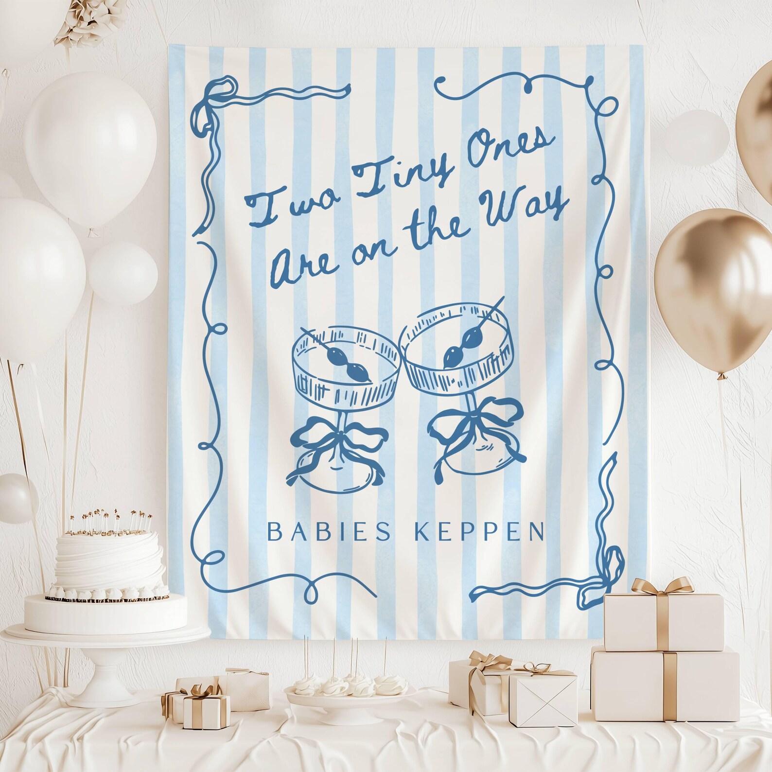 Sage Martini Twin Baby Shower Banner Two Tiny Ones Are on the Way ...
