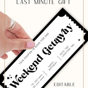 Weekend Getaway Gift Coupon Editable Weekend Together Gift Idea for ...