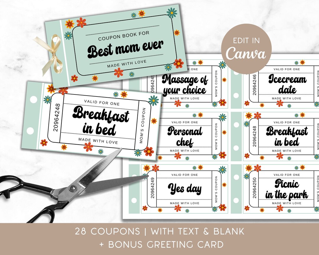 Retro Flower Coupon for Mom Birthday Gift Idea Groovy Coupon Grandma ...