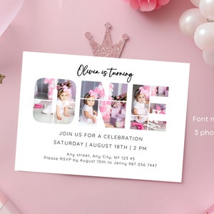First Birthday Invitation With Photo of Baby Girl is Turning ONE ...