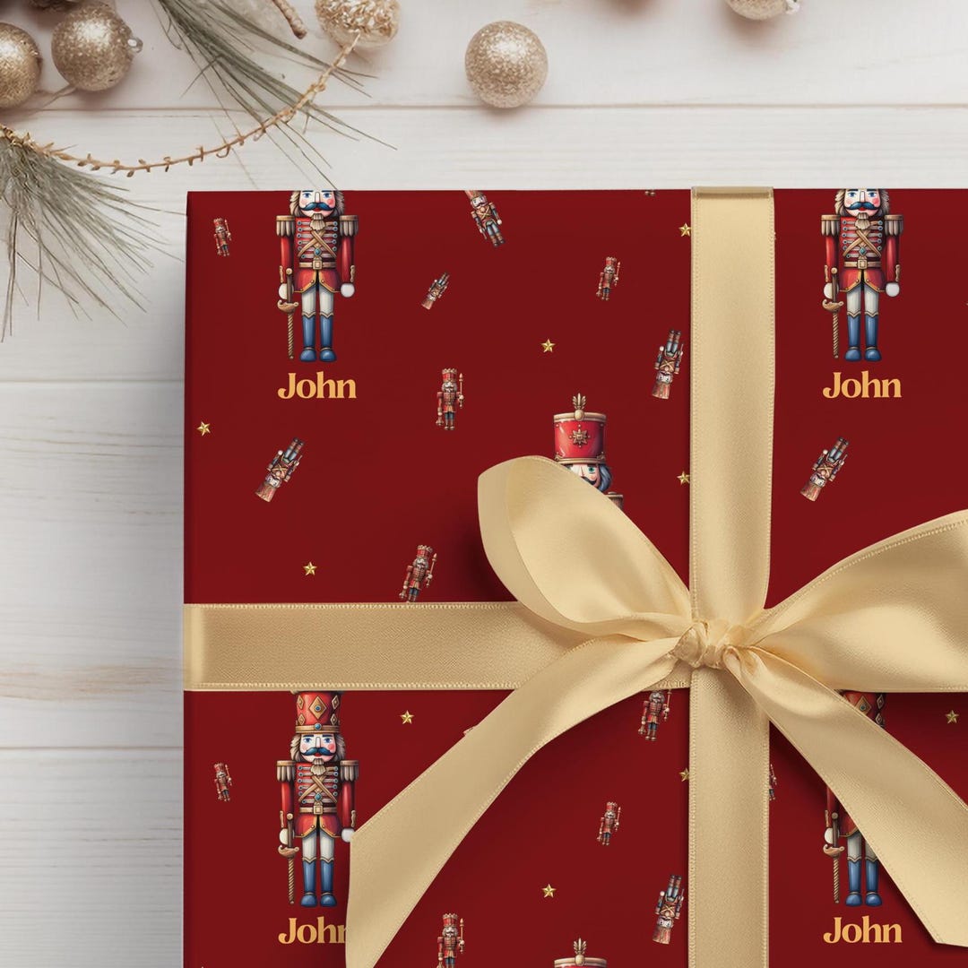 Burgundy Nutcracker Christmas Gift Wrap Dark Nutcracker Wrapping Paper ...