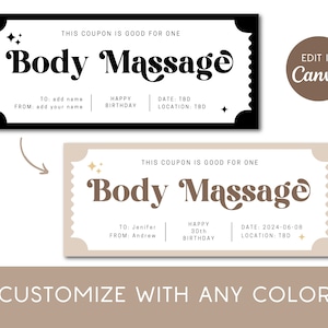 Body Massage Coupon Personalizable Text Gift Voucher Relaxation Massage ...