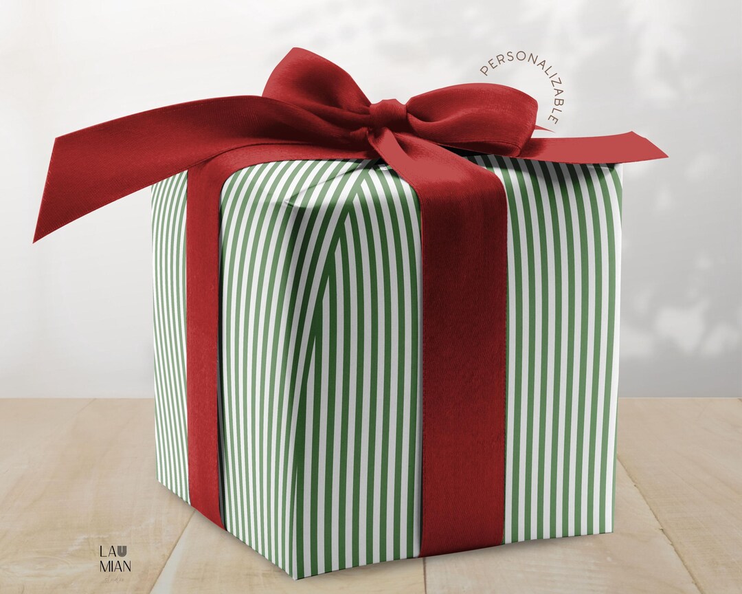 Vintage Green Striped Gift Wrap Paper Roll Green Red Stripes Christmas ...