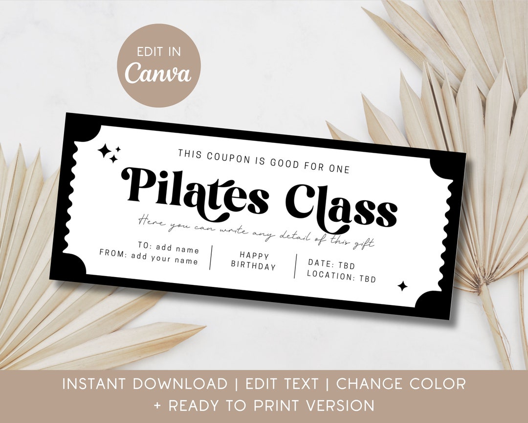 Pilates Class Gift Coupon Pilates Lover Voucher Editable Template Last ...