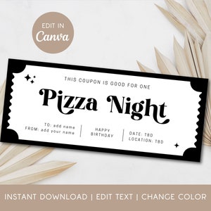 Pizza Night Gift Coupon Dinner Date Gift Certificate Template Editable ...