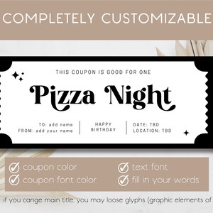 Pizza Night Gift Coupon Dinner Date Gift Certificate Template Editable ...