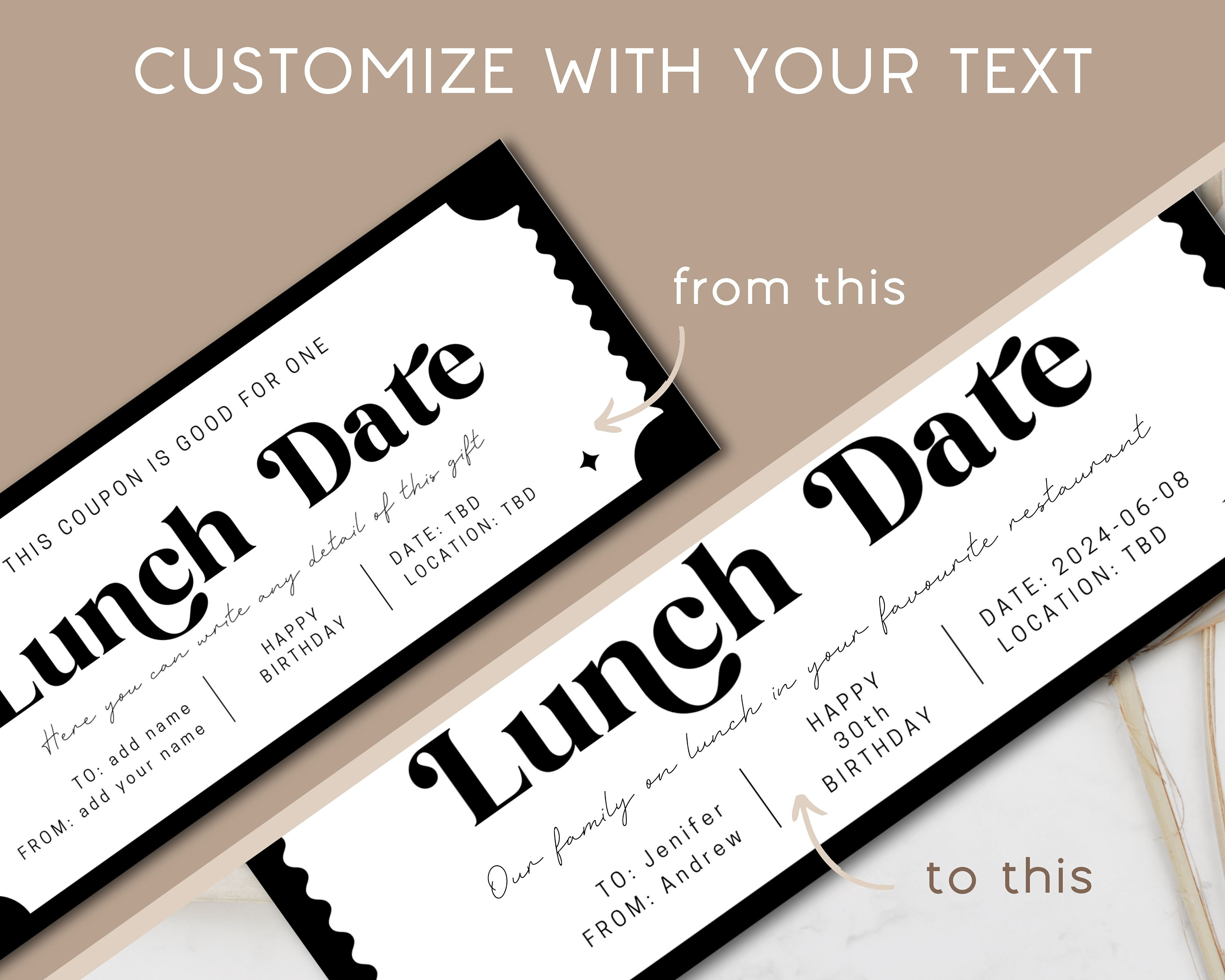 Lunch Date Gift Coupon Editable Template Lunch Voucher Gift for ...