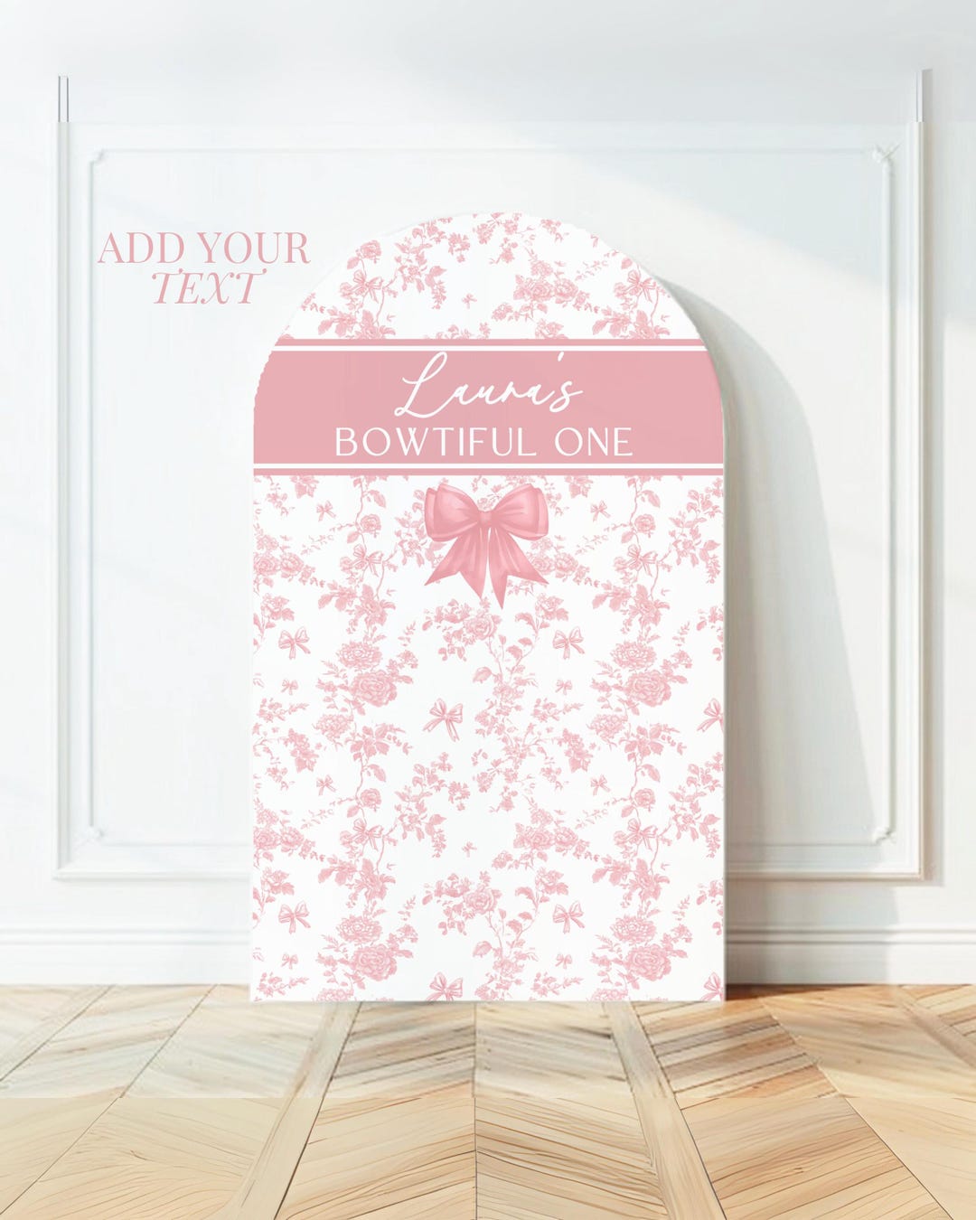 Bowtiful One Birthday Backdrop Toile Pink Bow 1st Birthday Arch ...