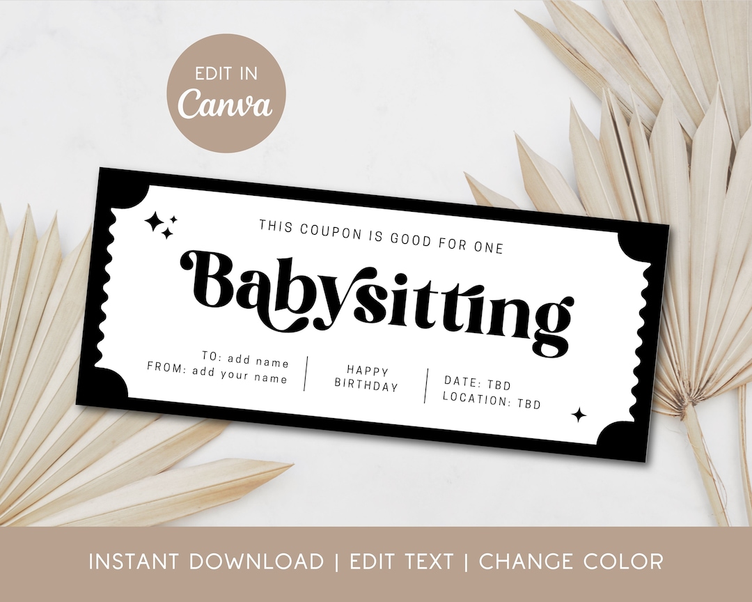 Babysitting Coupon Gift New Mom Babysitting Voucher Editable ...