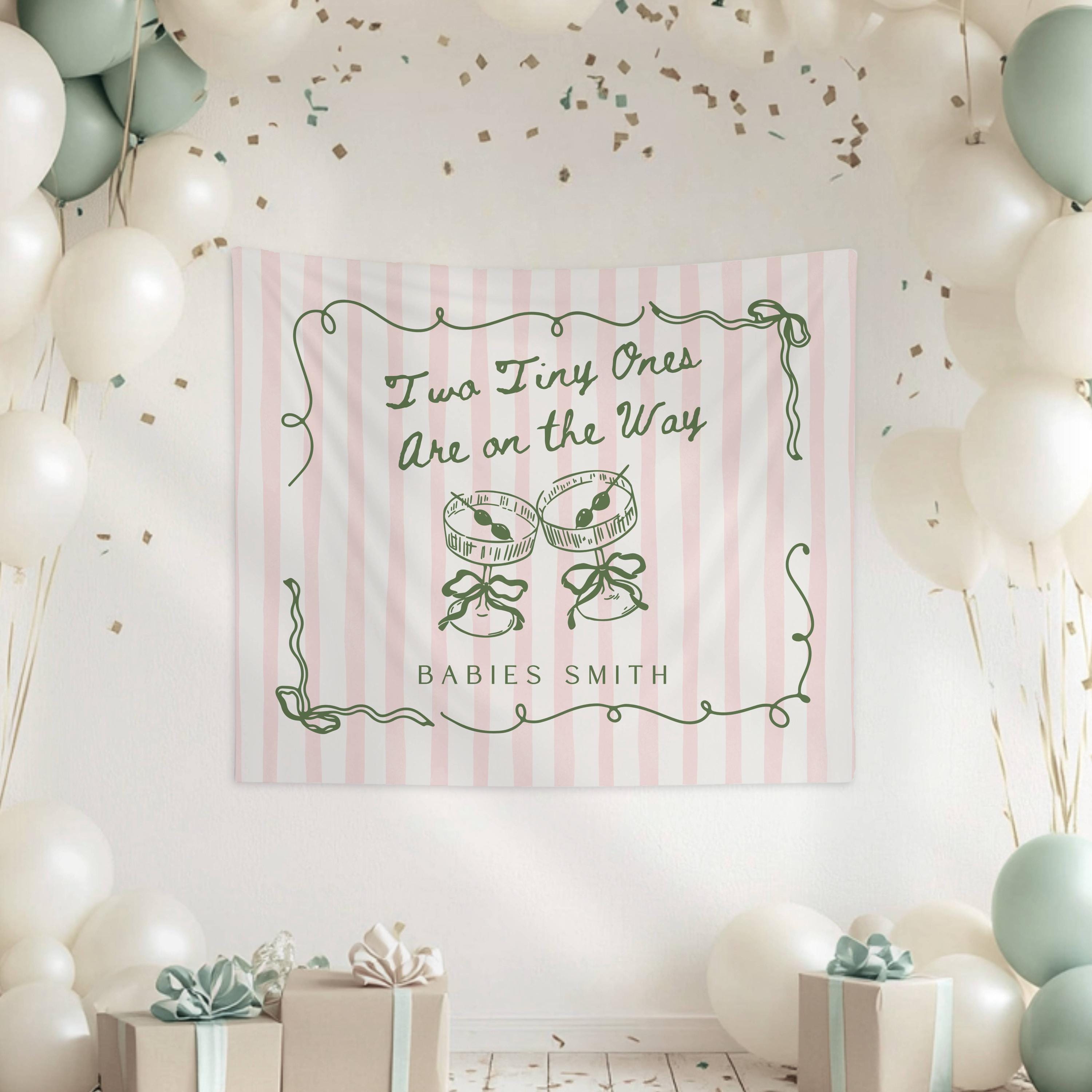 Sage Martini Twin Baby Shower Banner Two Tiny Ones Are on the Way ...