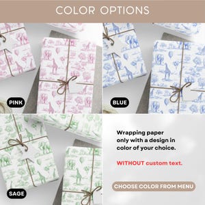 Baby Shower Gift Wrapping Paper Toile De Jouy Safari Gift Wrap Blue ...