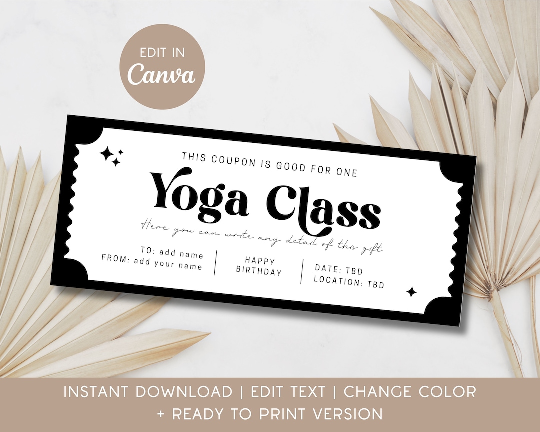 Yoga Class Gift Coupon Yogini Birthday Gift Idea Yoga Lover Voucher ...