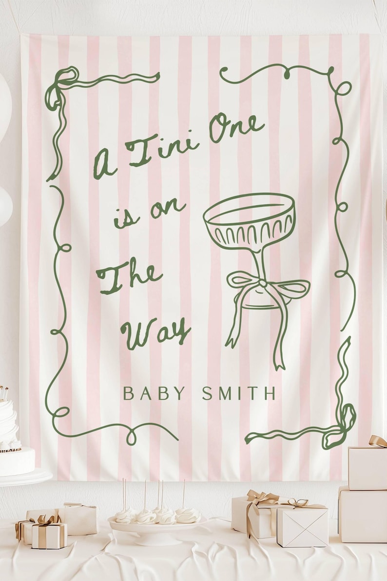Tini One is on the Way Banner Personalized Martini Baby Shower Backdrop ...