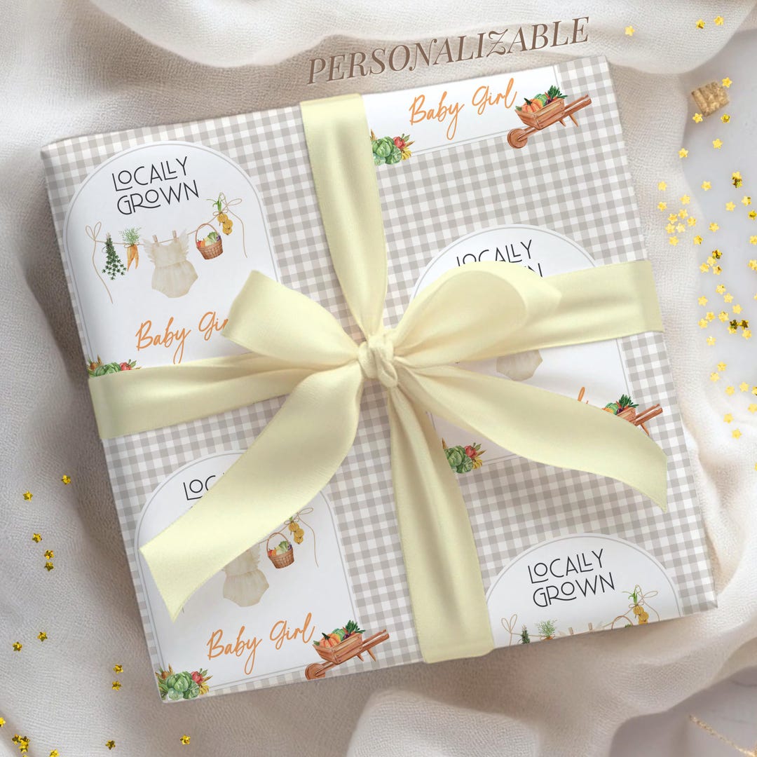 Baby Shower Wrapping Paper Locally Grown Shower Gift Wrap Beige Country ...
