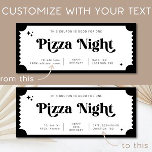 Pizza Night Gift Coupon Dinner Date Gift Certificate Template Editable ...