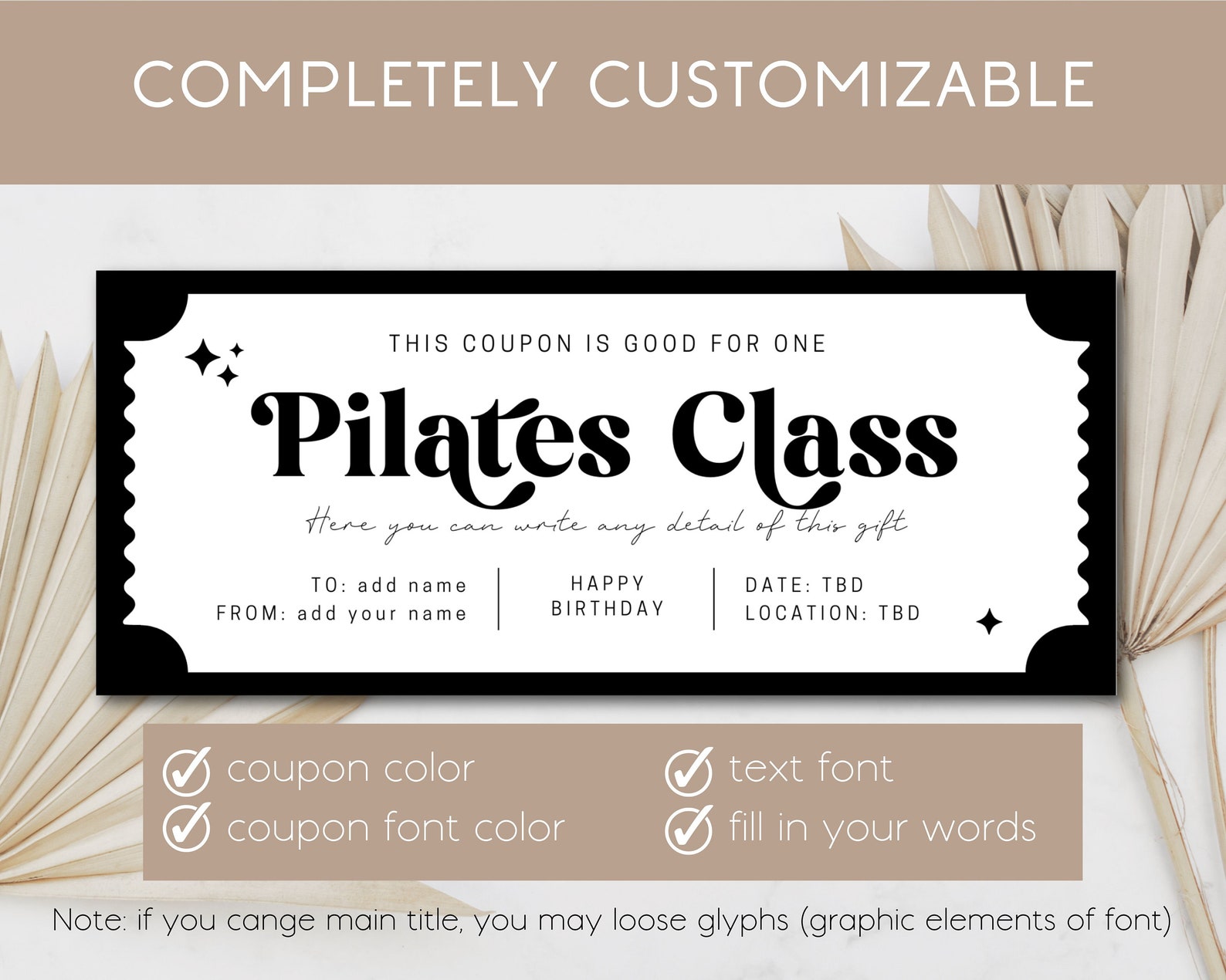 Pilates Class Gift Coupon Pilates Lover Voucher Editable Template Last ...